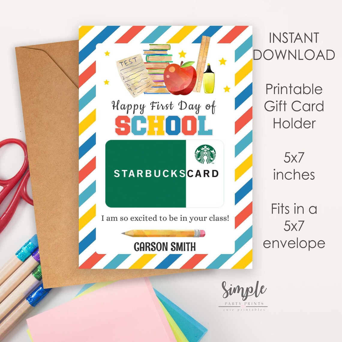 First Day of School Gift Card Holder Editable Happy Teacher - Etsy