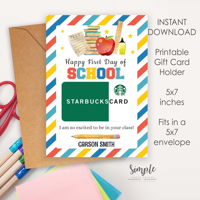 First Day of School Gift Card Holder Editable Happy Teacher - Etsy