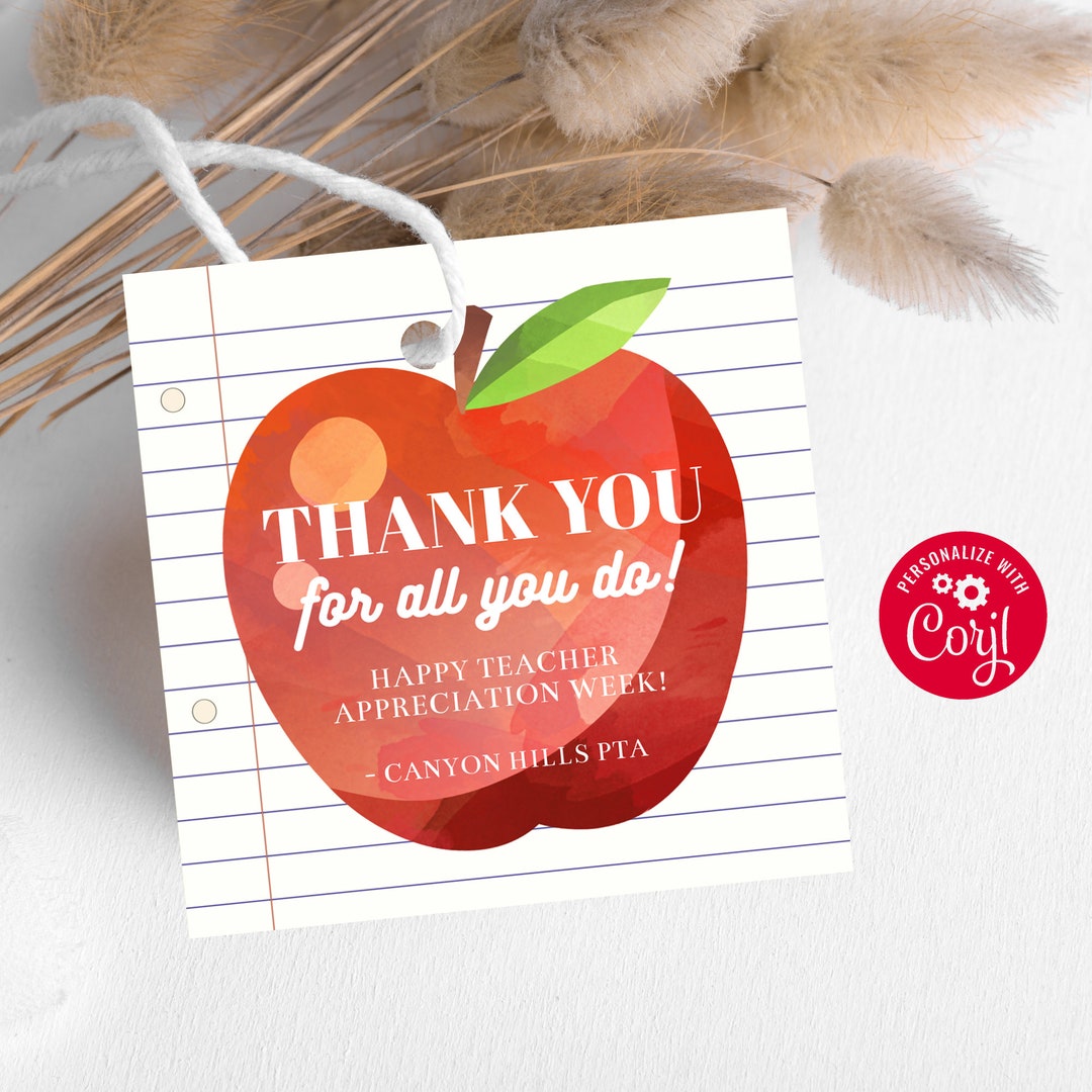 Apple Teacher Appreciation Week Tag - Printable End of School Year ...