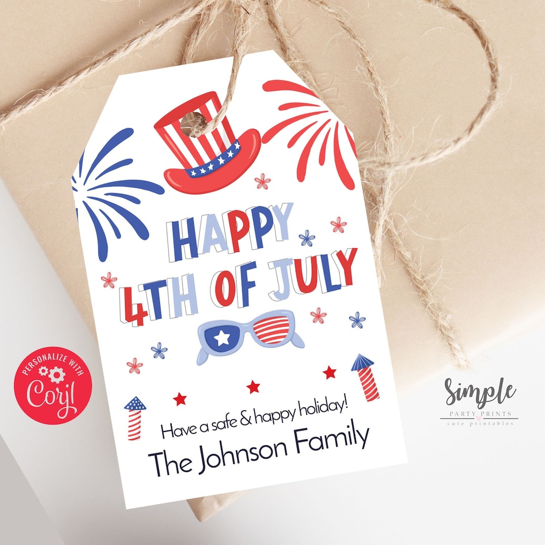 Editable 4th of July Tags, Happy Fourth of July Label, Tags for Cookies ...