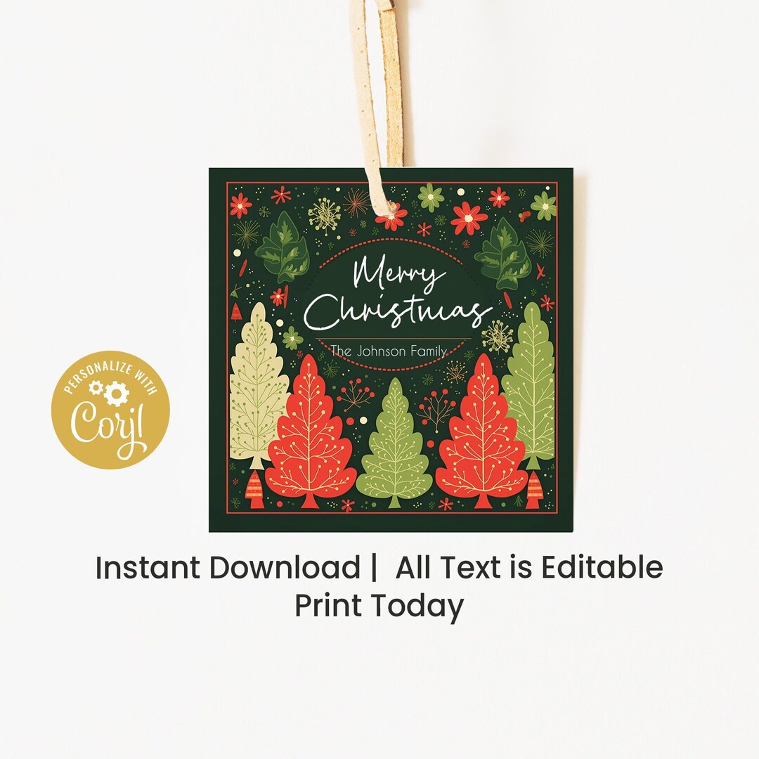 Modern Christmas Tree Gift Tags - Red and Green Holiday Present Labels ...
