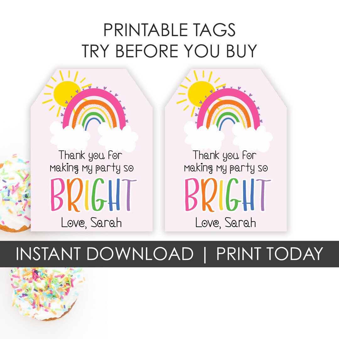Editable Rainbow Favor Tag Rainbow Gift Tags Rainbow Thank You - Etsy