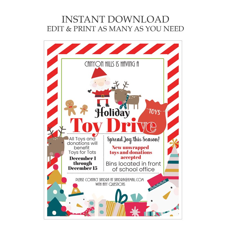 Editable Holiday Toy Drive Flyer Template Digital Download - Etsy
