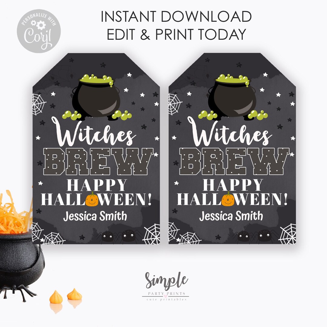 Editable Witches Brew Wine Gift Tags, Printable Halloween Tag ...