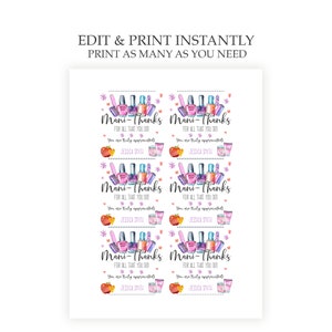 Editable Manicure Gift Tag, Printable Teacher Appreciation Gift Tags ...