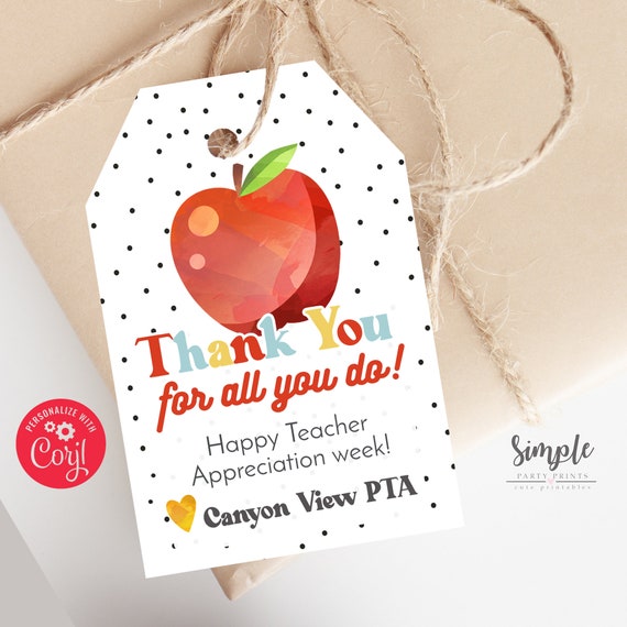 Editable Teacher Appreciation Tags, Colorful Themed Tags, Printable ...