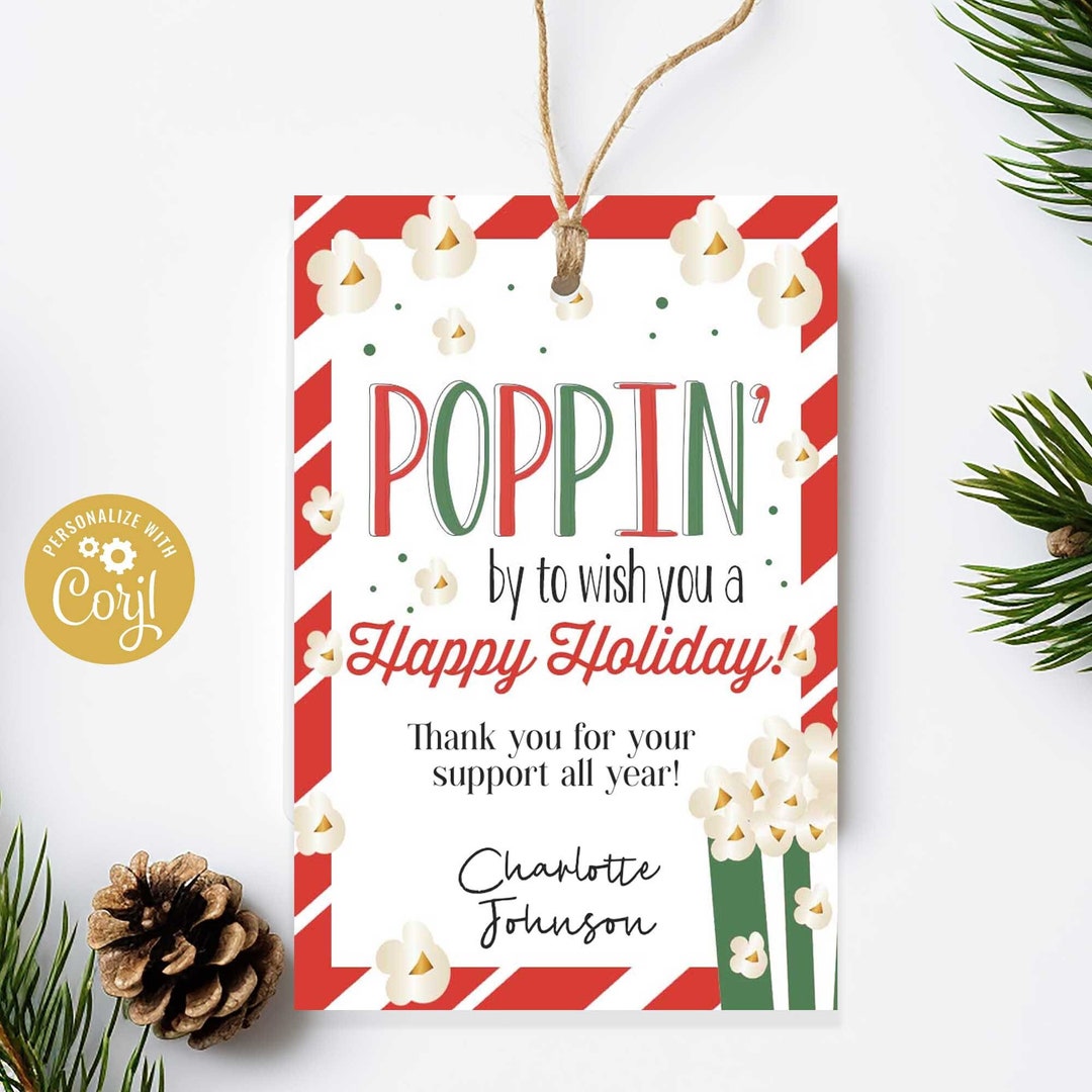 Printable Holiday Popcorn Gift Tags for Friends, Christmas Popcorn ...