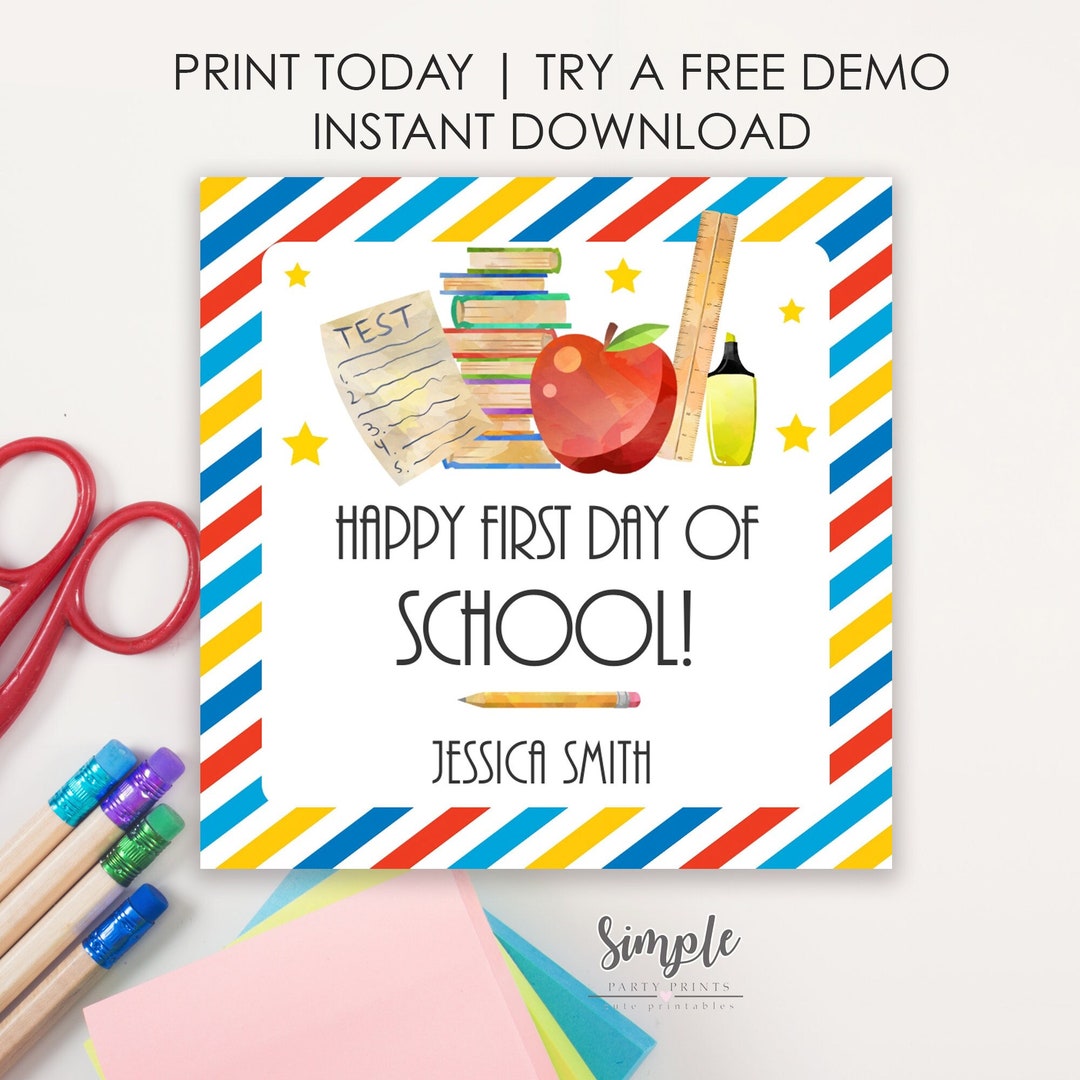 First Day of School Printable Tag, Welcome Back to School Labels, Gifts ...