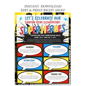 Editable Superhero Flyer, Teacher Appreciation Instructions Flyers ...