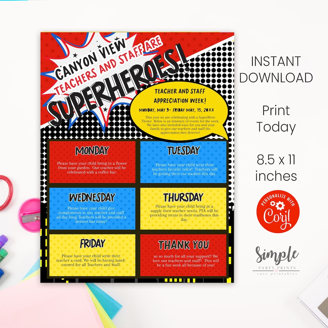 Editable Superhero Flyer, Teacher Appreciation Instructions Flyers ...