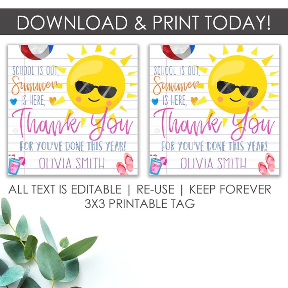 Printable End of the School Year Gift Tags, Gift Ideas for Teachers ...