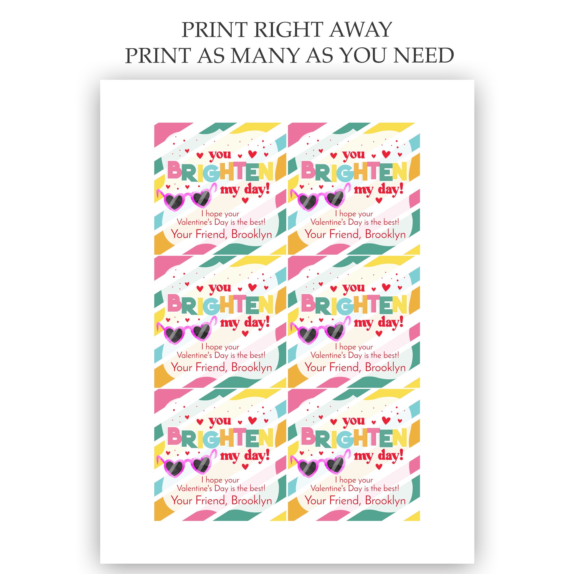 Printable Sunglasses Valentine's Day Tags, Classroom Exchange Cards for ...