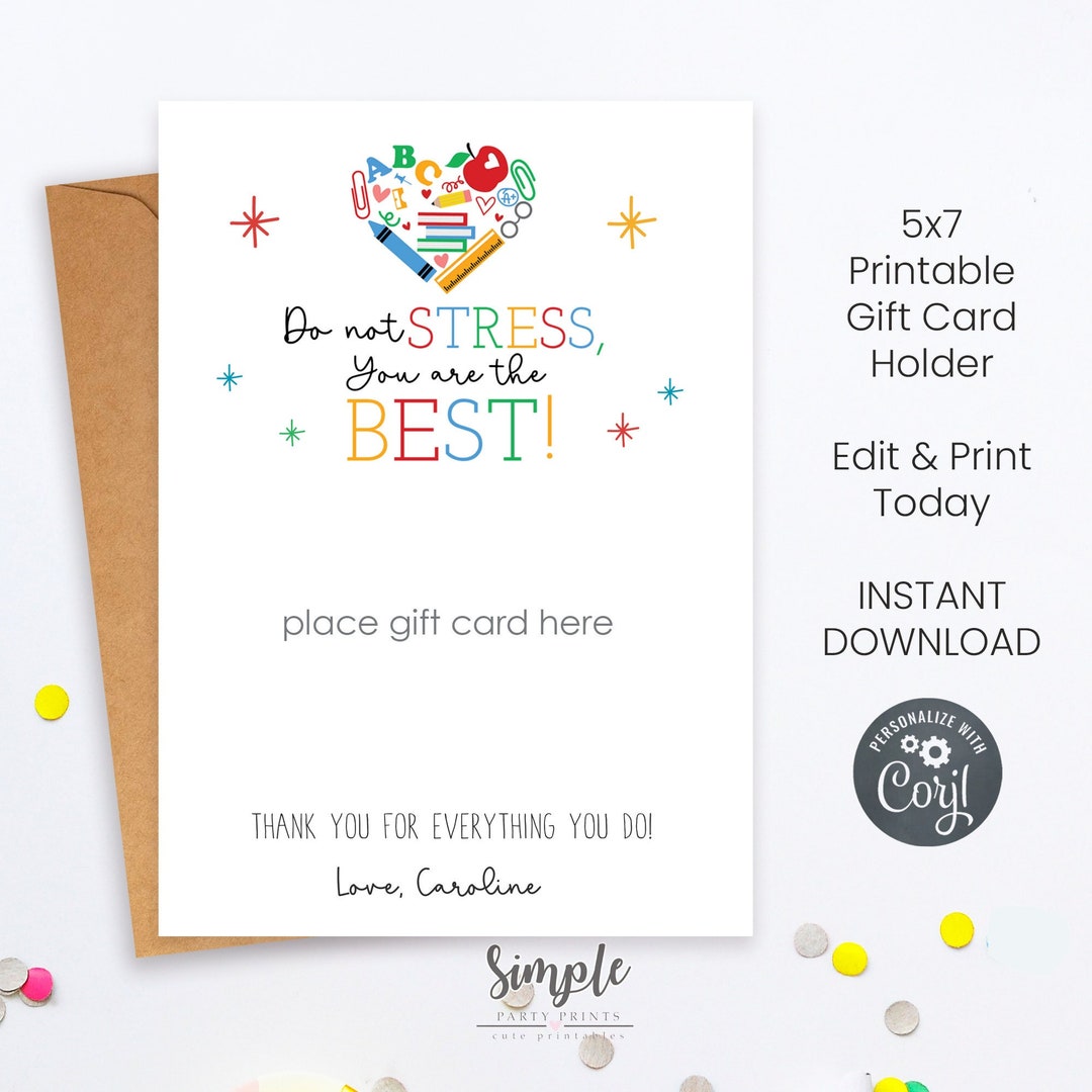 Printable Teacher Appreciation Gift Card Holder - Editable Thank You ...