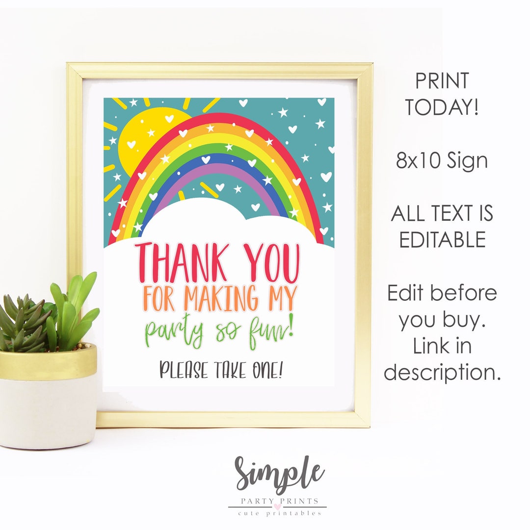 Editable Rainbow Favor Table Sign, Girl Birthday Decorations, Printable ...