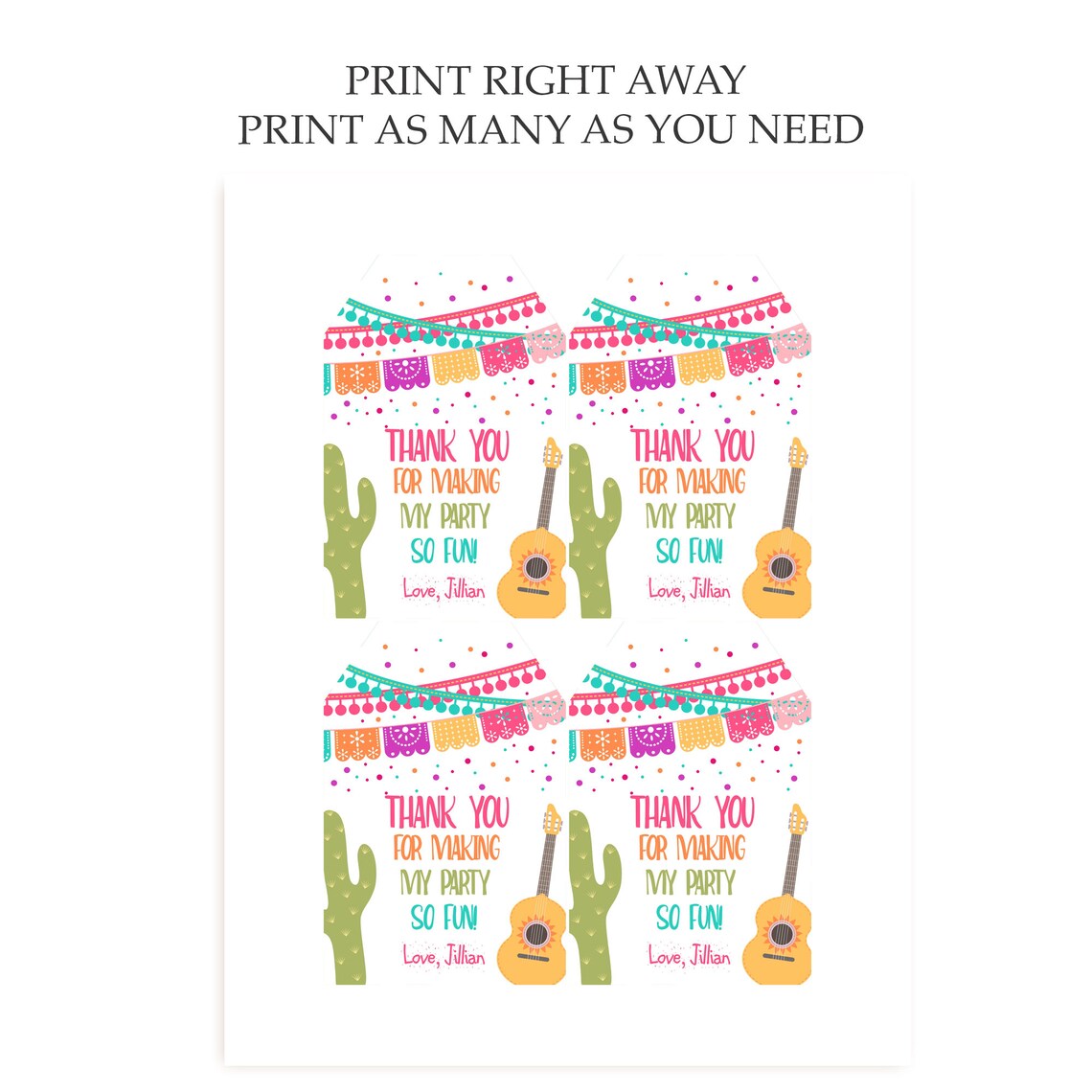 Editable Fiesta Birthday Party Favor Tags | Mexican Themed Printable ...
