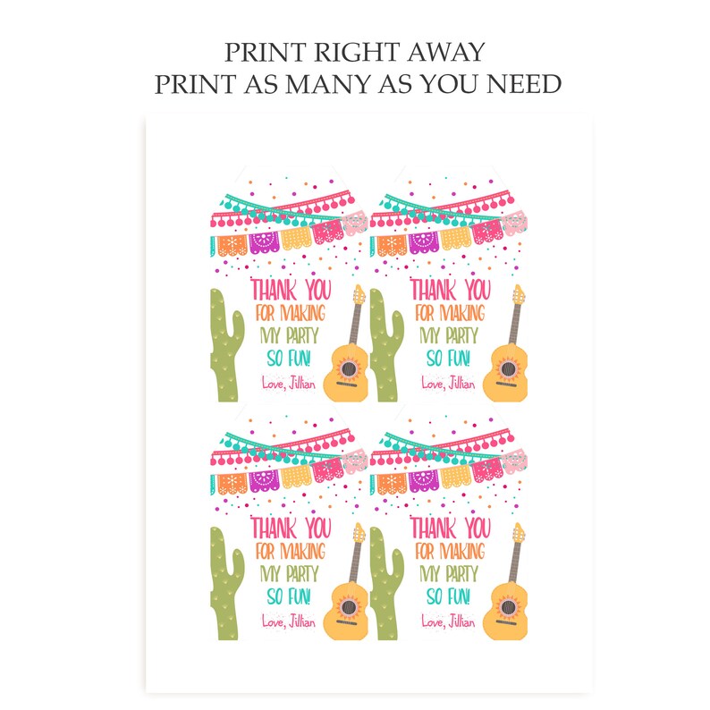 Editable Fiesta Birthday Party Favor Tags Mexican Themed - Etsy