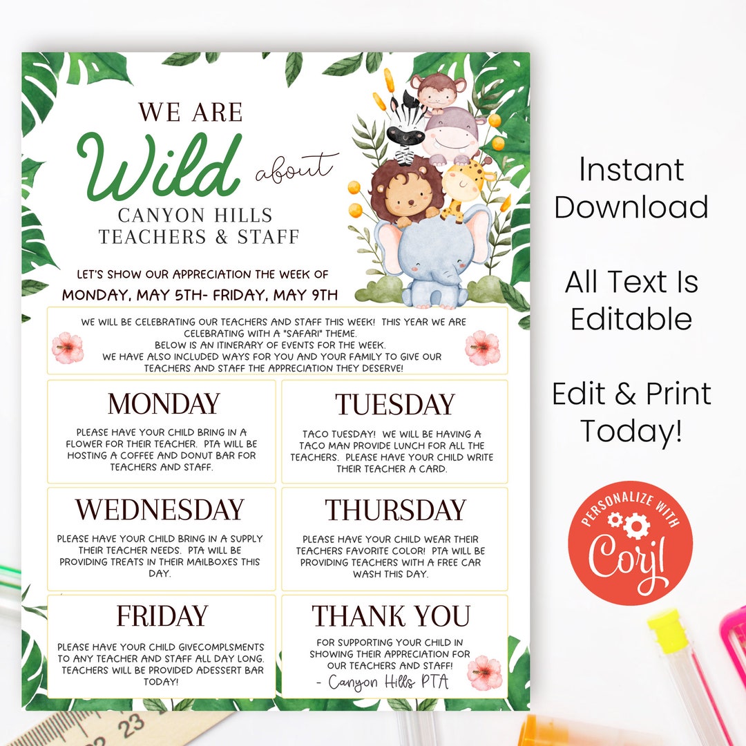 Editable Safari Themed Teacher Appreciation Instructions Template ...