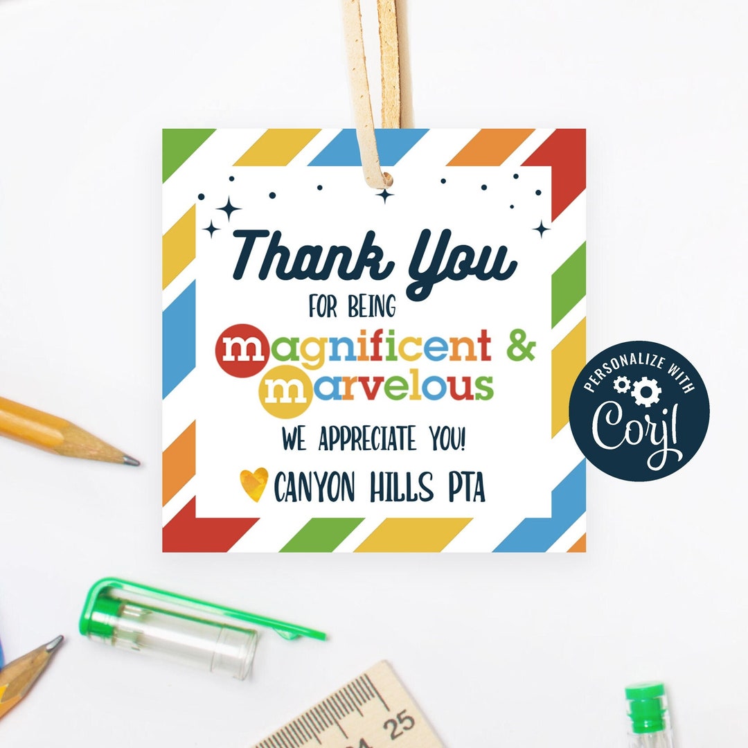 Printable M&M Tags for Teacher Appreciation, Editable Back to School ...