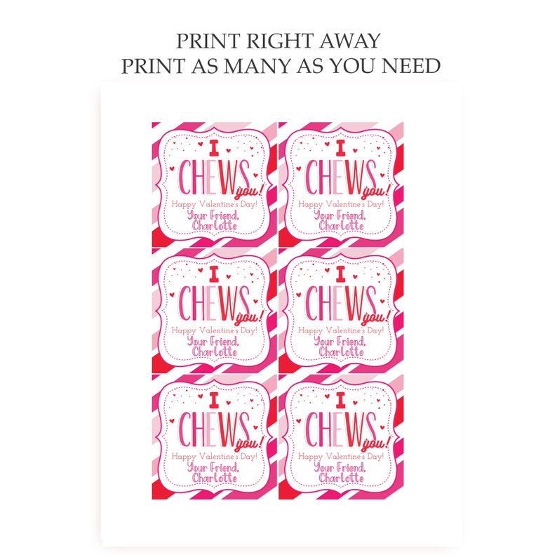 Printable Valentine's Day I Chews You Tags for Kids - Etsy