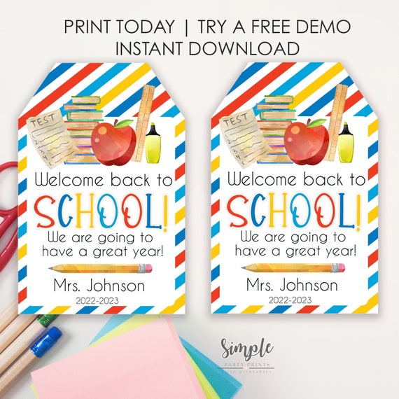 First Day of School Printable Tag, Welcome Back to School Labels, Gifts ...