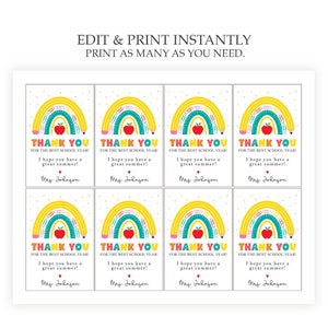 School Thank You Favor Tags - Editable Thank You Teachers Aide Gift ...