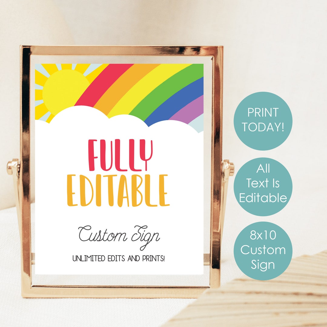 Rainbow Welcome 8x10 Sign | Simple Editable Rainbow Blank Sign ...