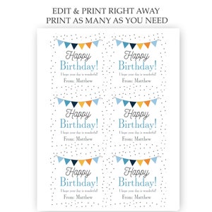 Printable Happy Birthday Tag, Editable Birthday Gift Tags, Instant ...