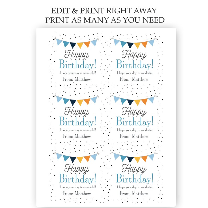 Printable Happy Birthday Tag Editable Birthday Gift Tags - Etsy