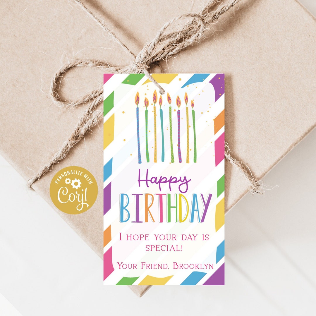 Printable Colorful Birthday Favor Tags for Kids - Editable Cards With ...