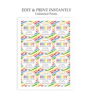 Printable Bright School Year Tag | Editable Back to School Label ...