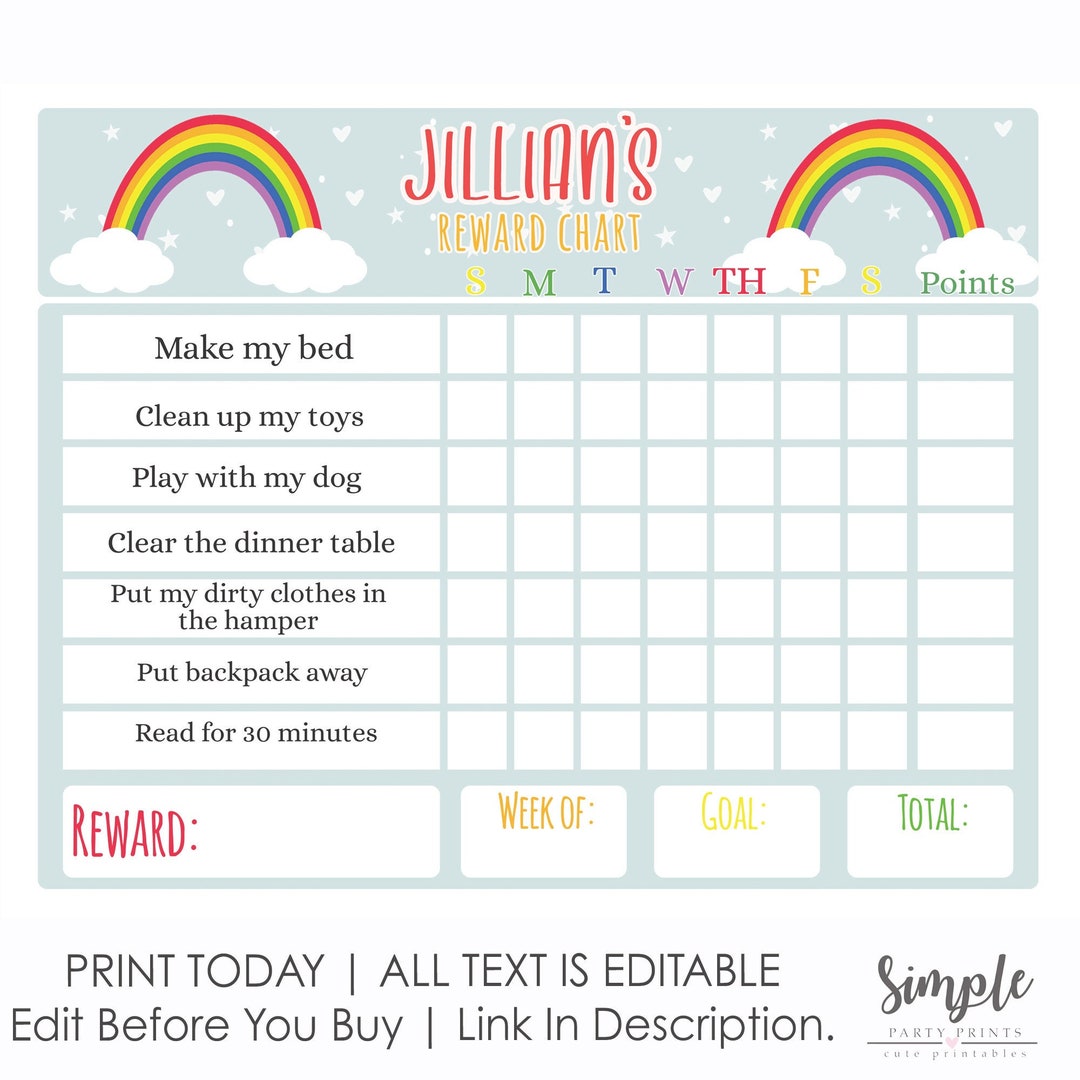 Kids Reward Chart - Printable Chore Charts for Children - Editable ...