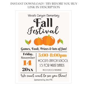 Editable Fall Festival, Digital Flyer for Pumpkin Patch Party, School ...