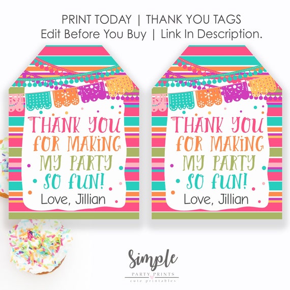 Editable Fiesta Birthday Party Favor Tags Mexican Themed | Etsy