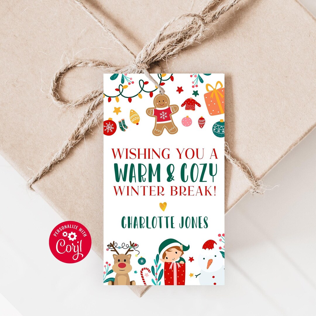 Printable Holiday Gift Tag | Editable Winter Break Label | Custom Gift ...