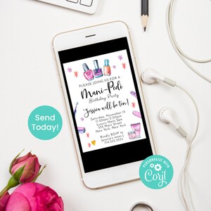 Mani Pedi Birthday Party Invitations, Girl Birthday Invite, Editable ...
