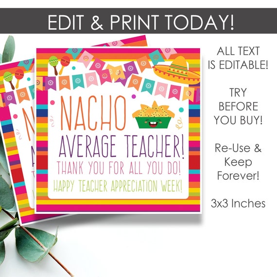 Editable Teacher Appreciation Tags, Fiesta Themed Tags, Printable Cinco ...