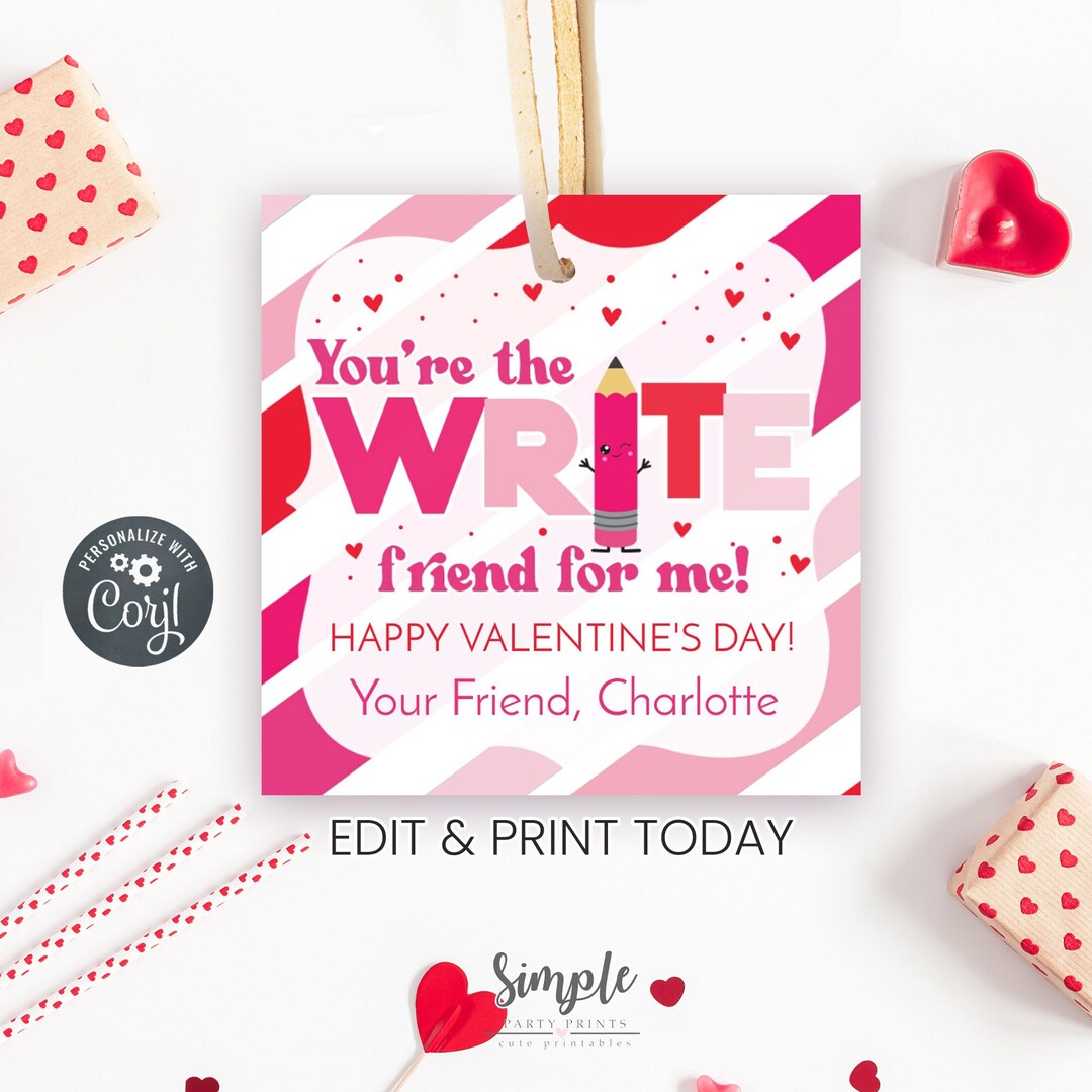 Printable Pencil Valentine's Day Gift Tag for Kids, Non Candy Valentine ...