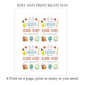 Back to School Printable Tag for Highlighters, Editable Back to School ...
