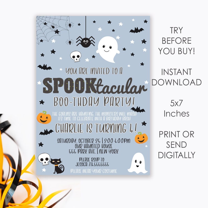 Editable Halloween Birthday Party Invitation Kids Halloween - Etsy
