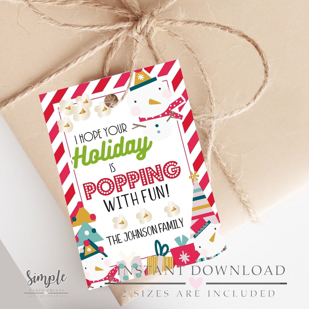Holiday Popcorn Printable Gift Tags, Christmas Gift Ideas, Editable ...