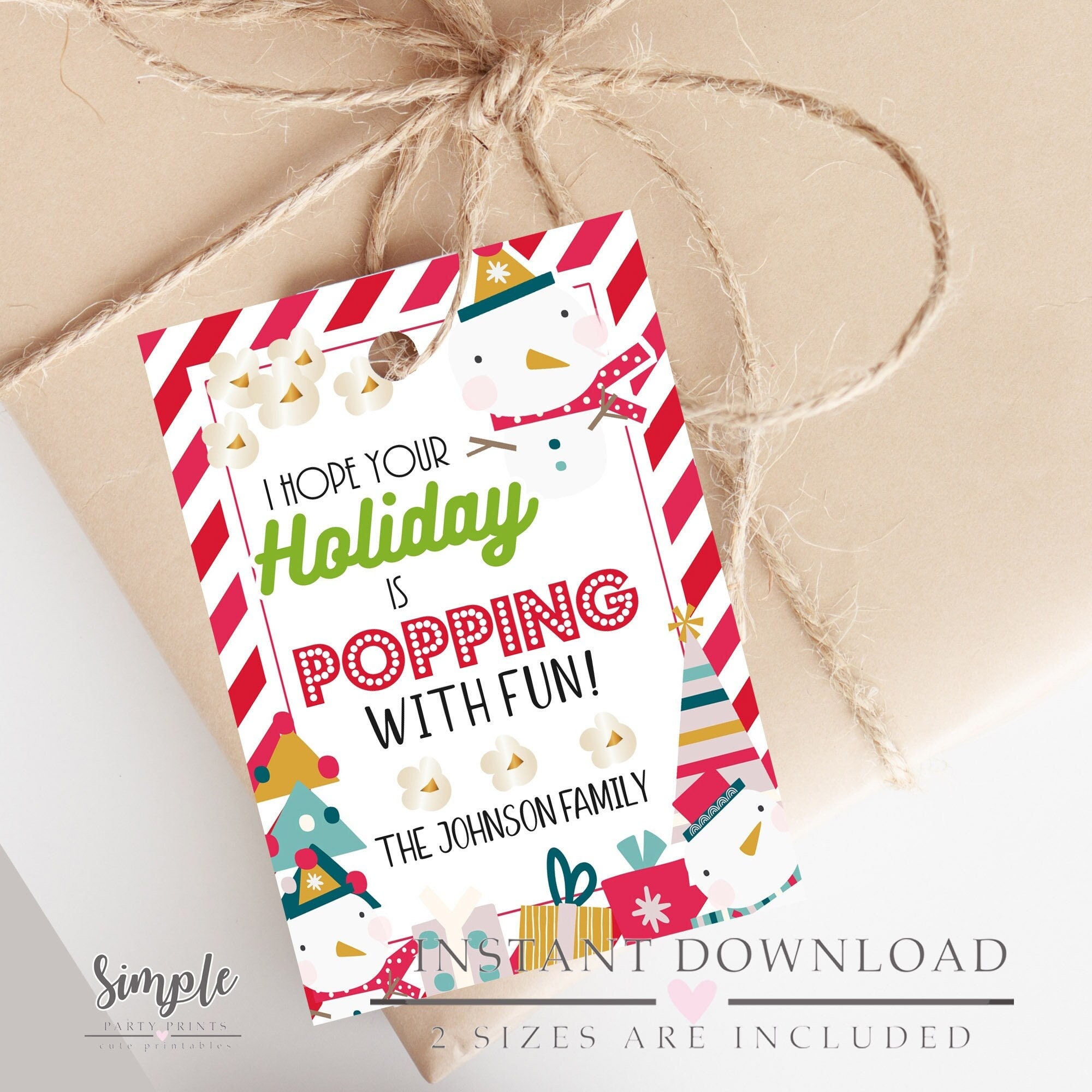 Holiday Popcorn Printable Gift Tags, Christmas Gift Ideas, Editable ...
