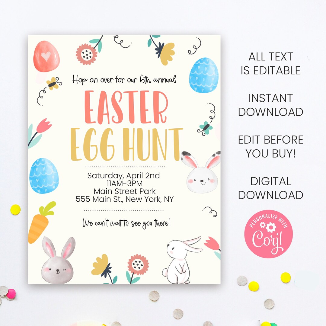 Easter Egg Hunt Flyer Printable Spring Time Flyer Template Personalized ...