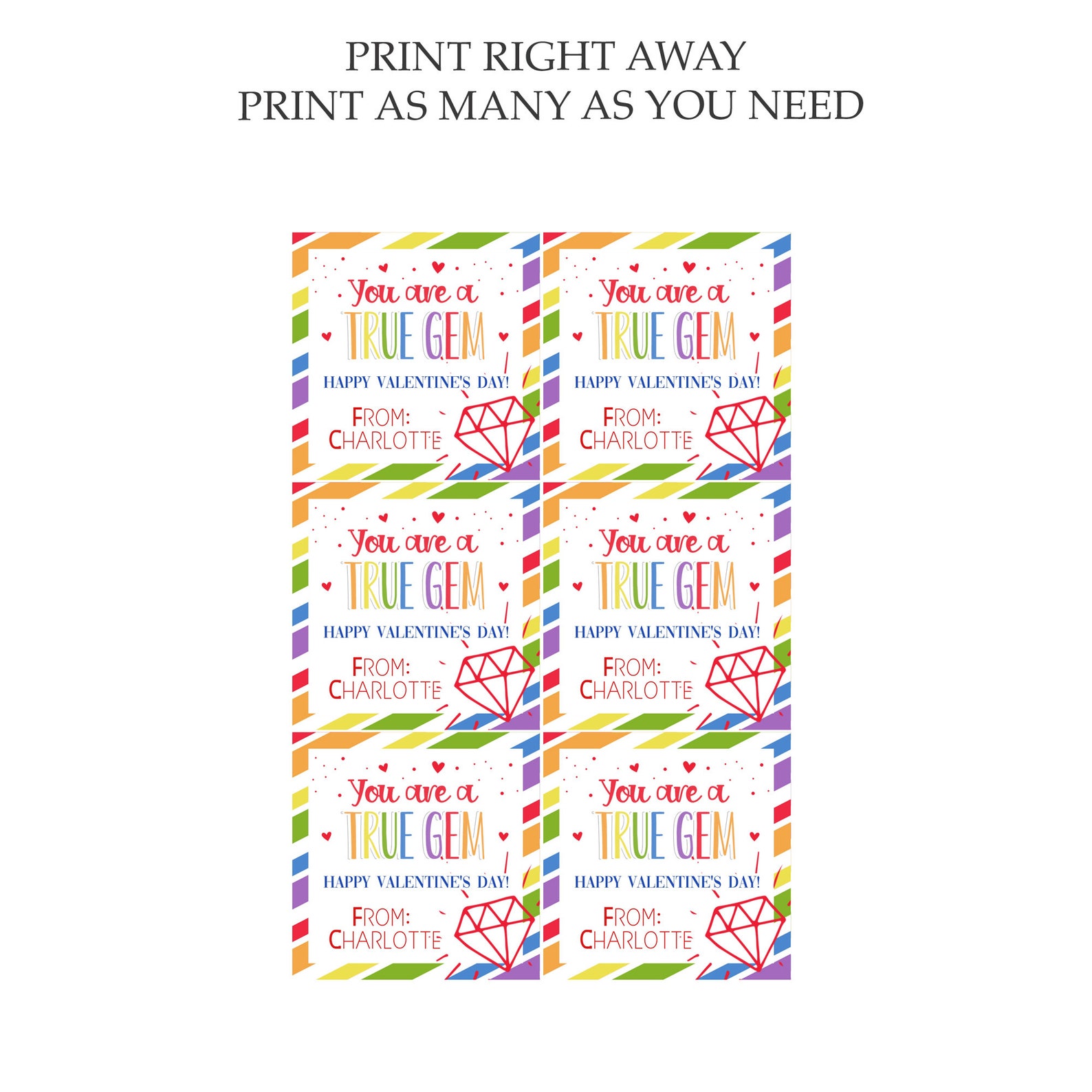 Printable Ring Pop Valentine's Day Gift Tags, Classroom Exchange Cards ...