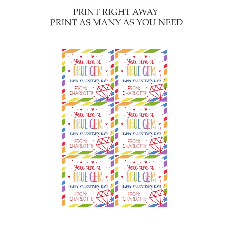 Printable Ring Pop Valentine's Day Gift Tags, Classroom Exchange Cards ...