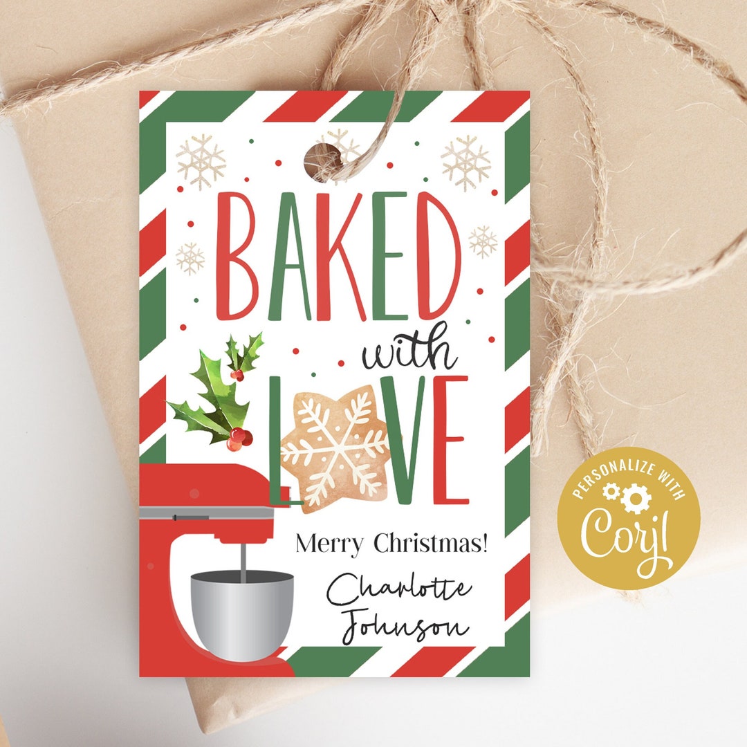 Editable Baked With Love Tag, Baking Happy Holidays Printable Tag ...