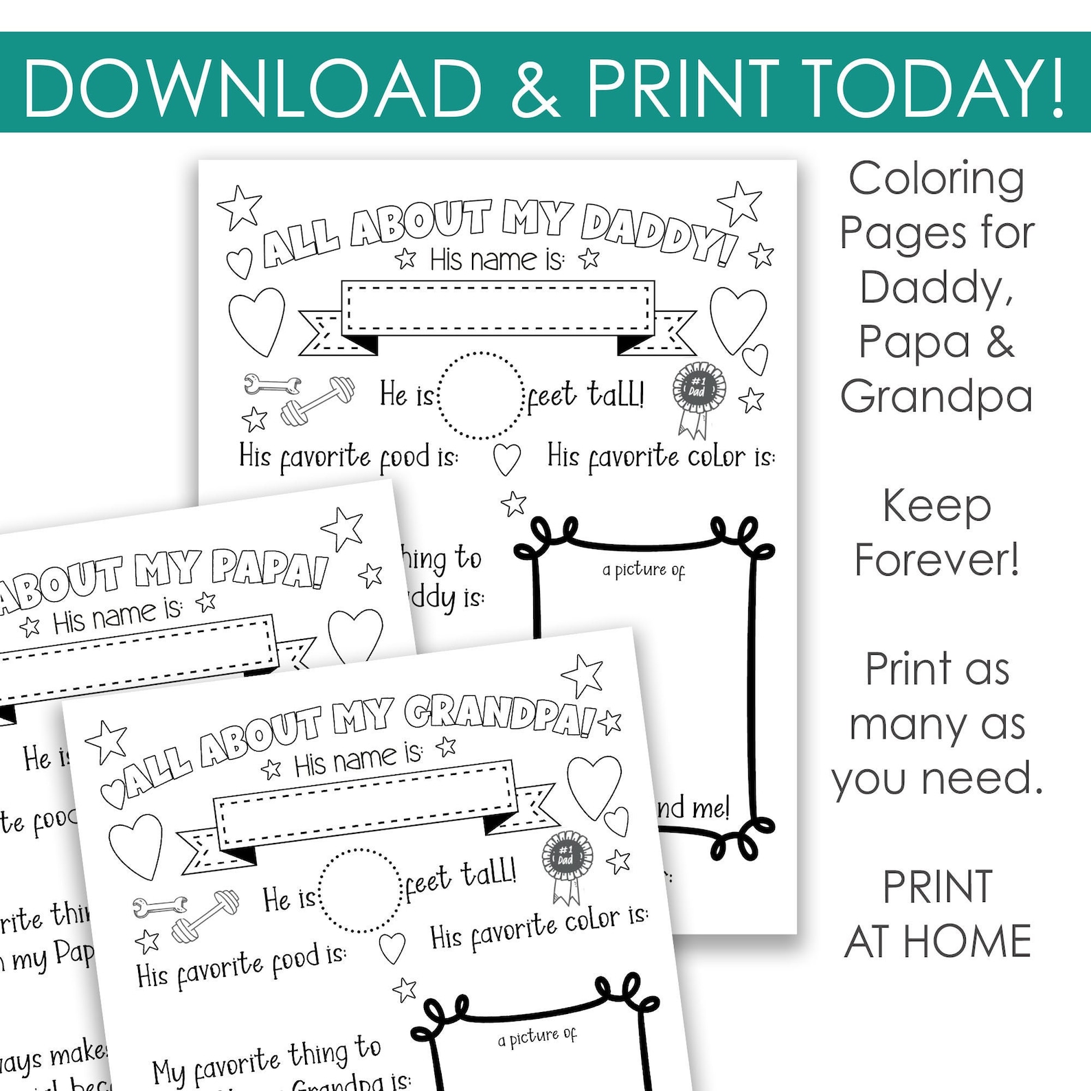 Printable All About Dad Coloring Page Gifts From Kids for - Etsy