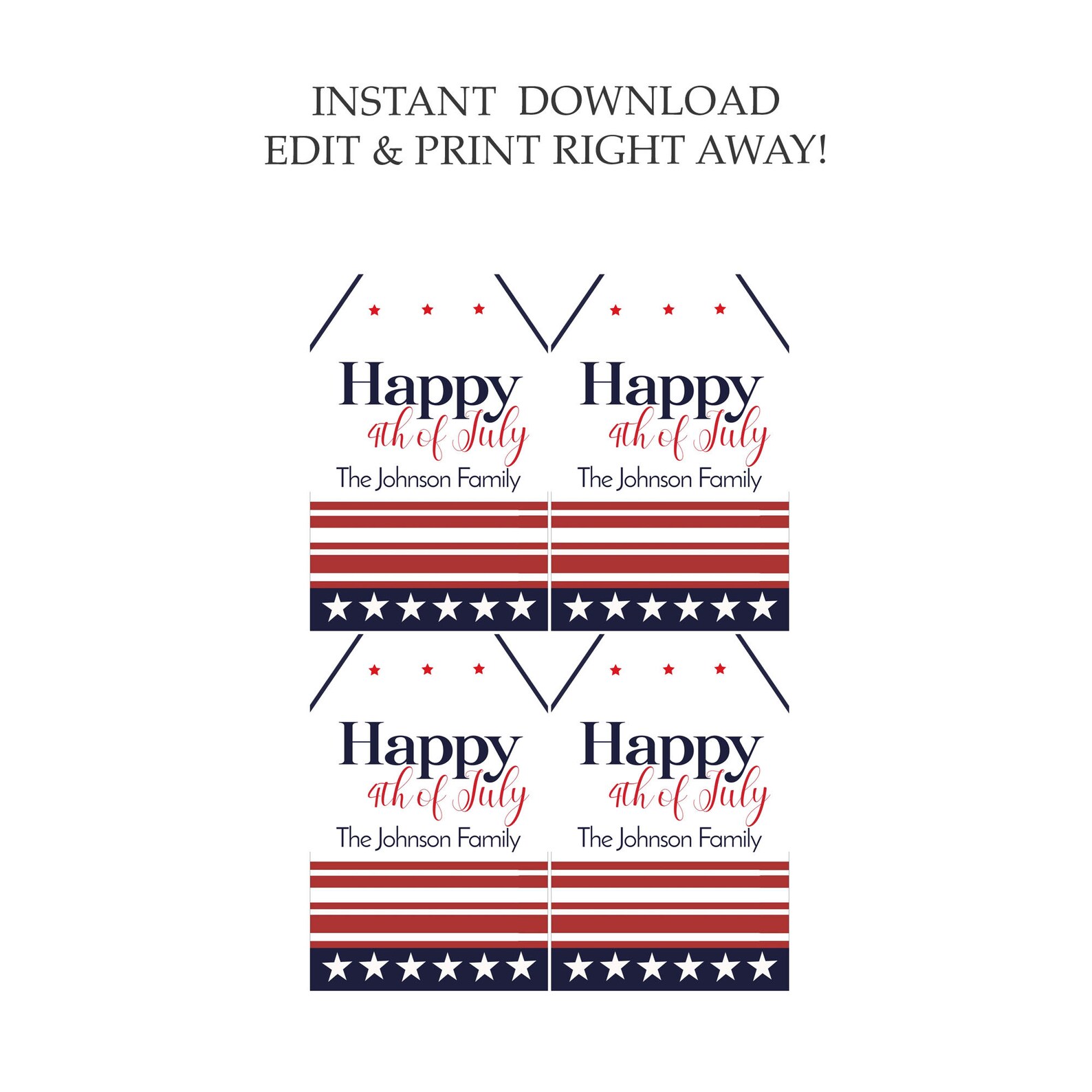 Editable 4th of July Tags, Happy Fourth of July Label, Tags for Cookies ...