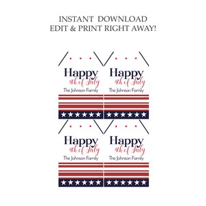 Editable 4th of July Tags, Happy Fourth of July Label, Tags for Cookies ...