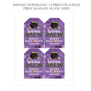 Editable Witches Brew Wine Gift Tags, Printable Halloween Tag ...