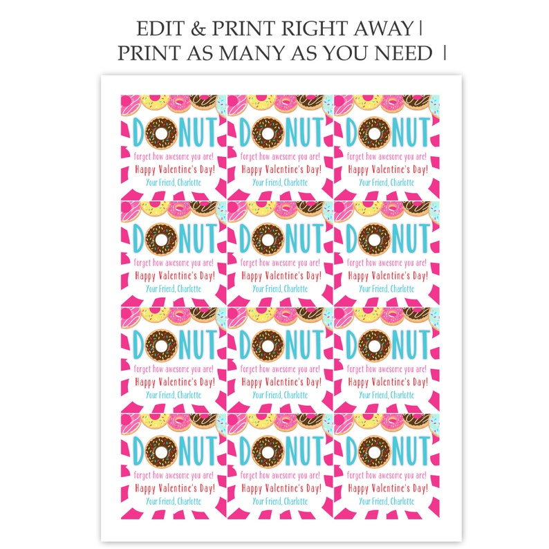 Donut Valentines Day Kids Cards Valentine's Day Tags - Etsy